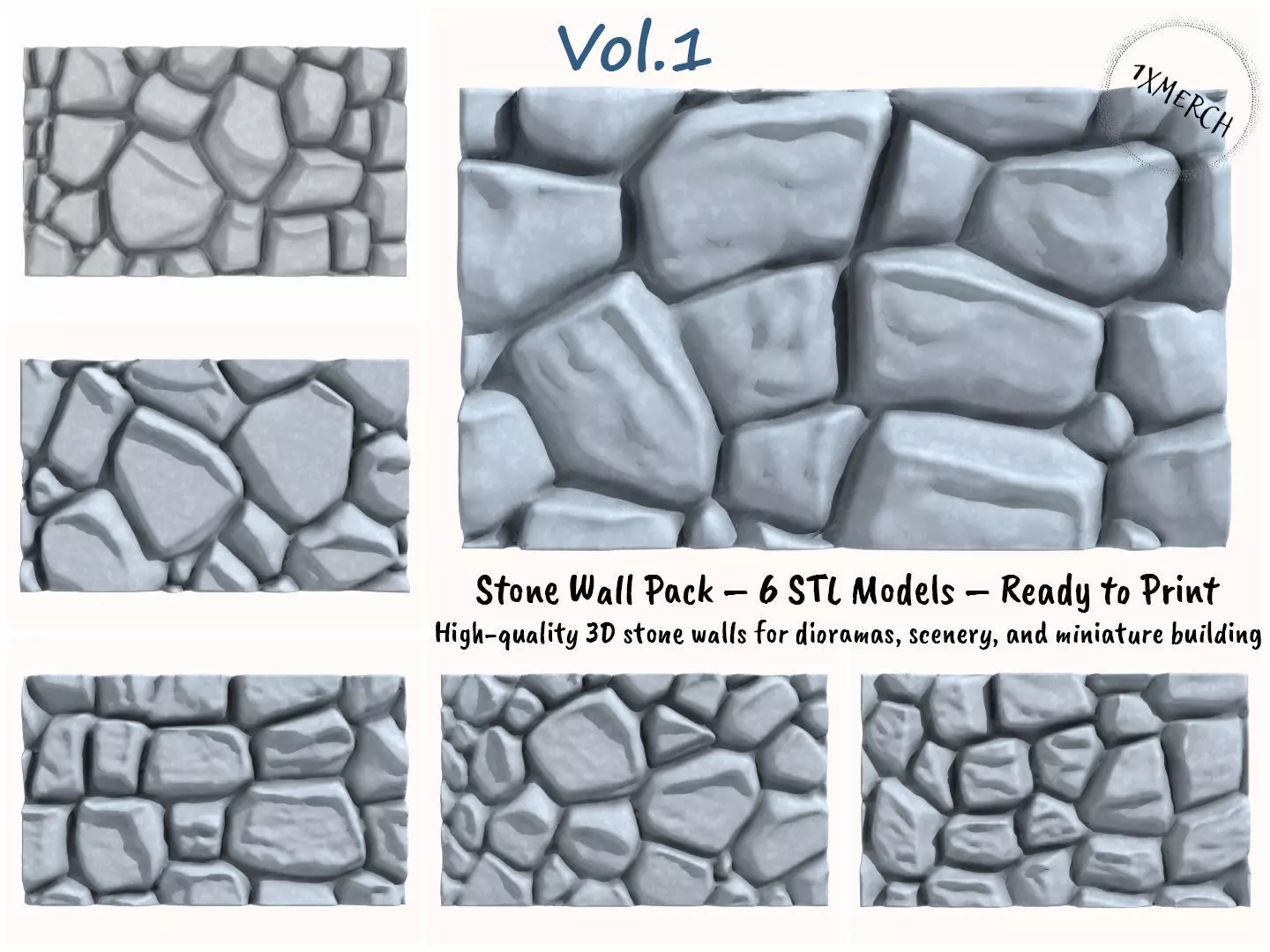 Medieval Stone Wall Pack Vol1 6 Detailed STL Models 3D model 3D ...