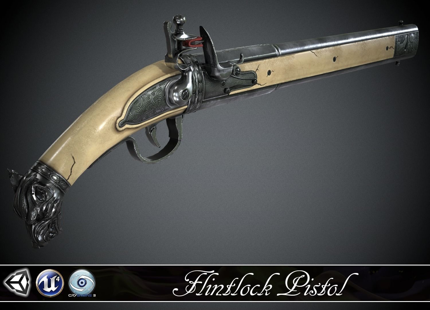 3D model Flintlock Pistol Silver Wolf - Model and Textures VR / AR ...