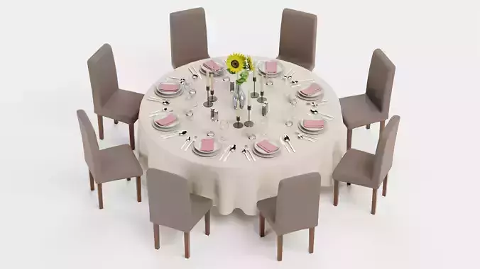 Restaurant Table Full Setting V4 - Banquet Dining Setup 3D model | CGTrader