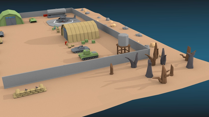 3D model Low Poly Military Base Pack VR / AR / low-poly FBX BLEND ...