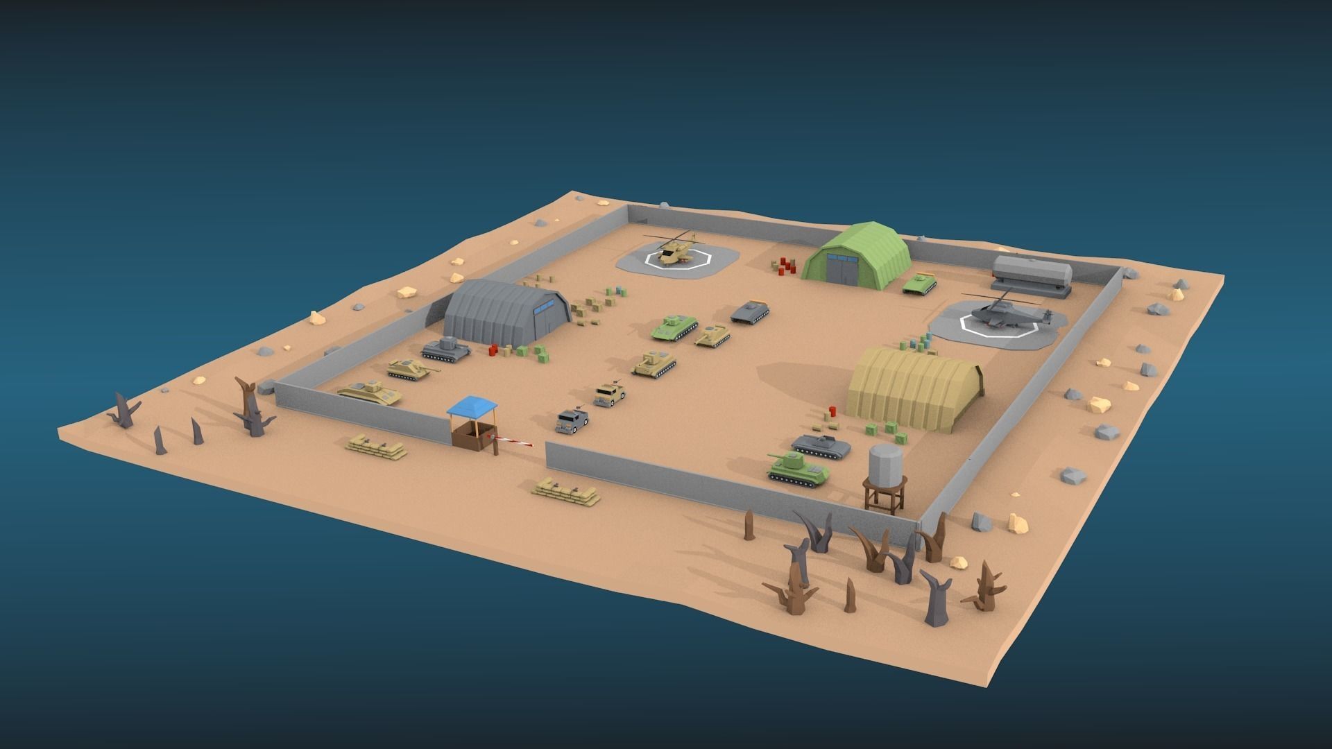 3D model Low Poly Military Base Pack VR / AR / low-poly | CGTrader