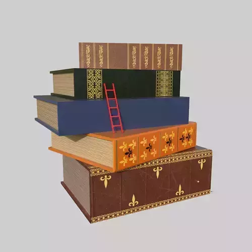 3D model Fantasy Book Stack Display with Ladders VR / AR / low-poly ...