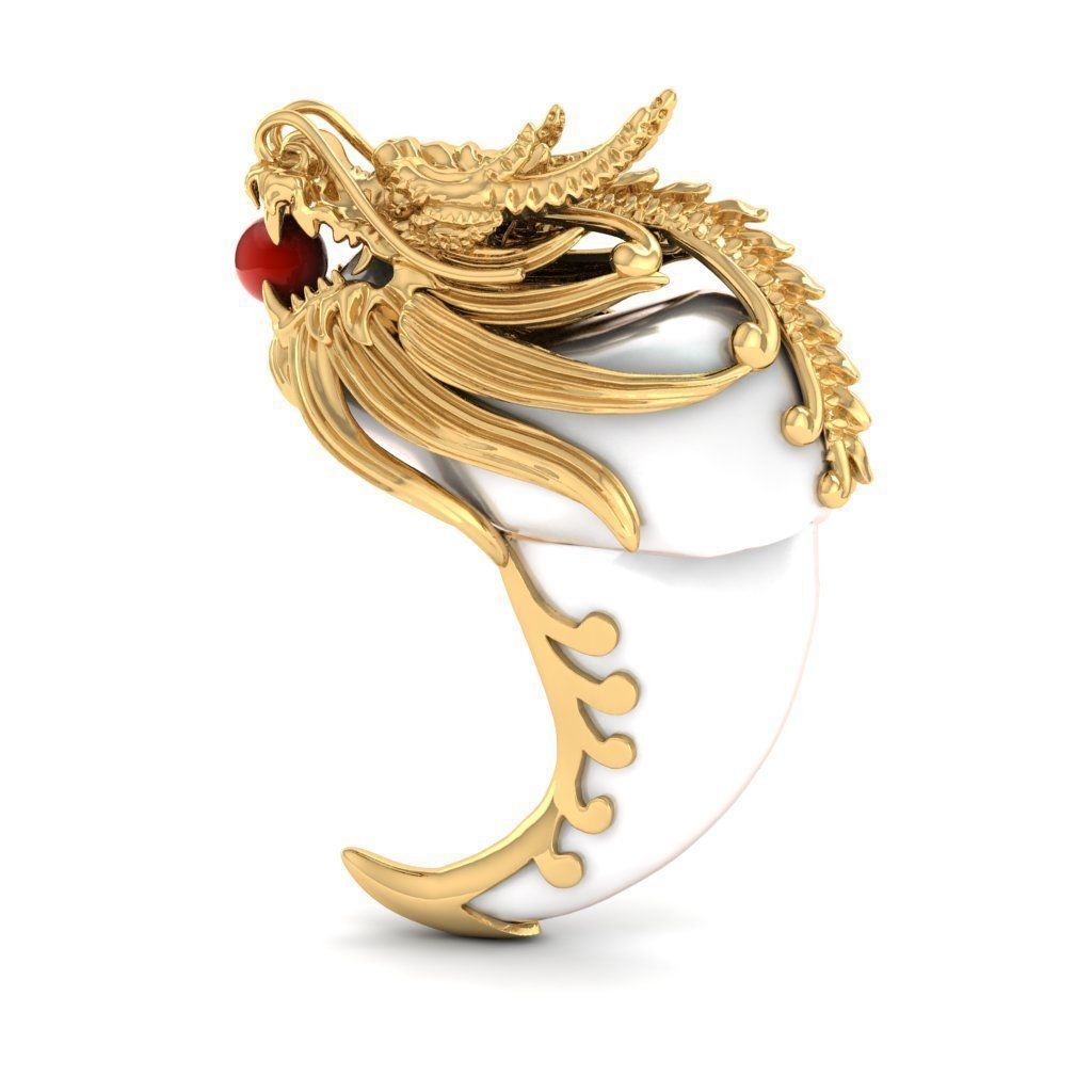 Tiger Teeth With Golden Dragon And Ruby 1 3D model 3D printable | CGTrader