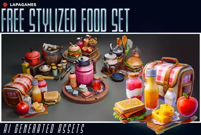 Free Stylized Food Set free 3D model | CGTrader