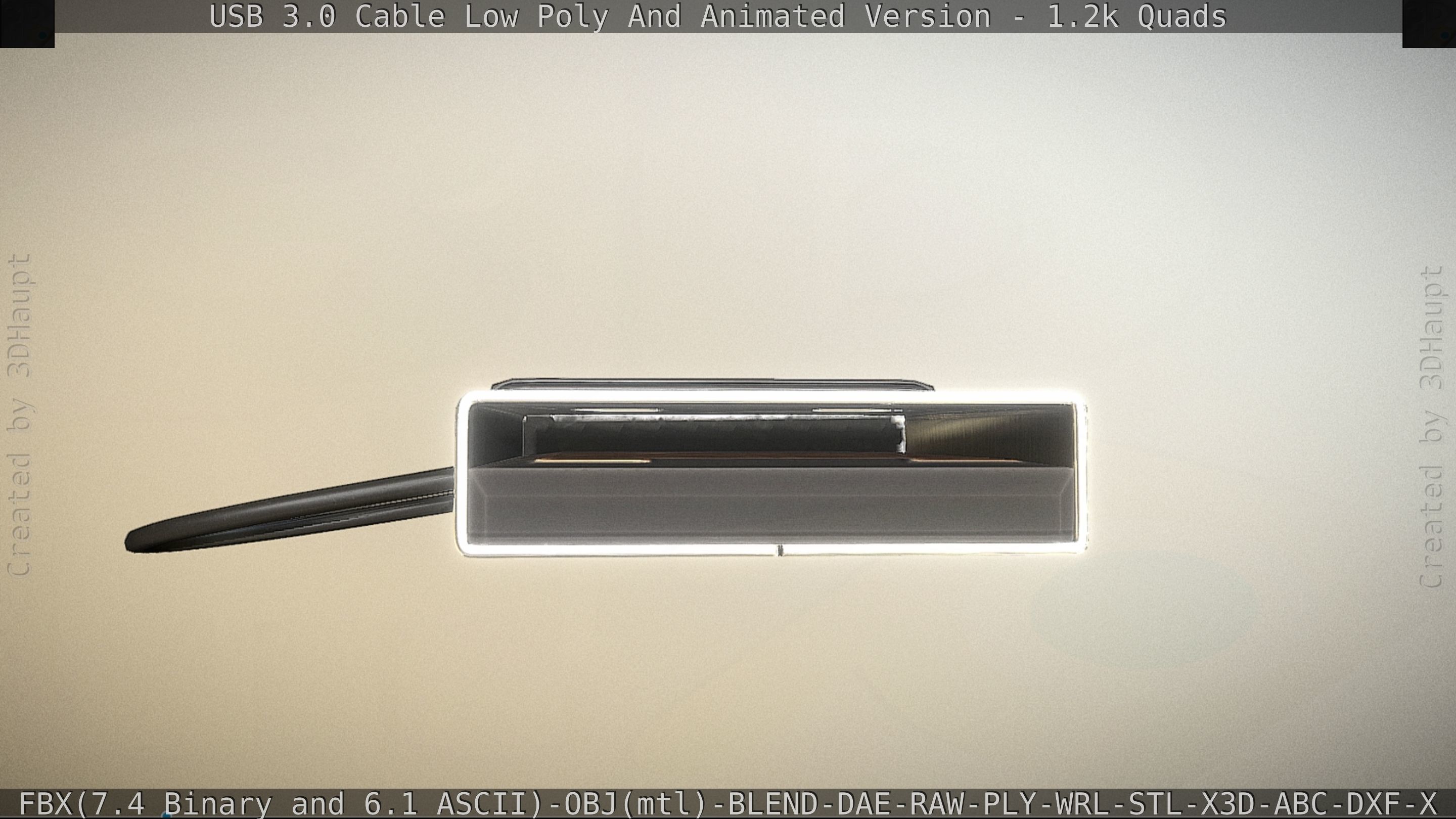3D model USB 3 Cable Rigged Low Poly Version - Gameready - PBR Textures ...