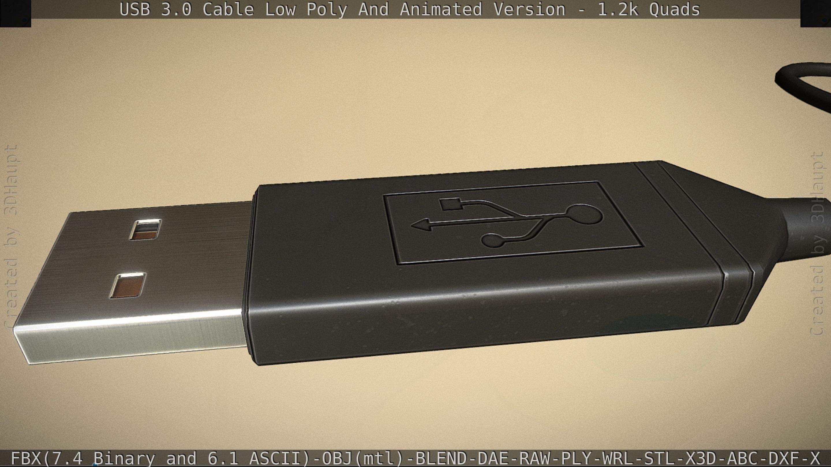 3D model USB 3 Cable Rigged Low Poly Version - Gameready - PBR Textures ...
