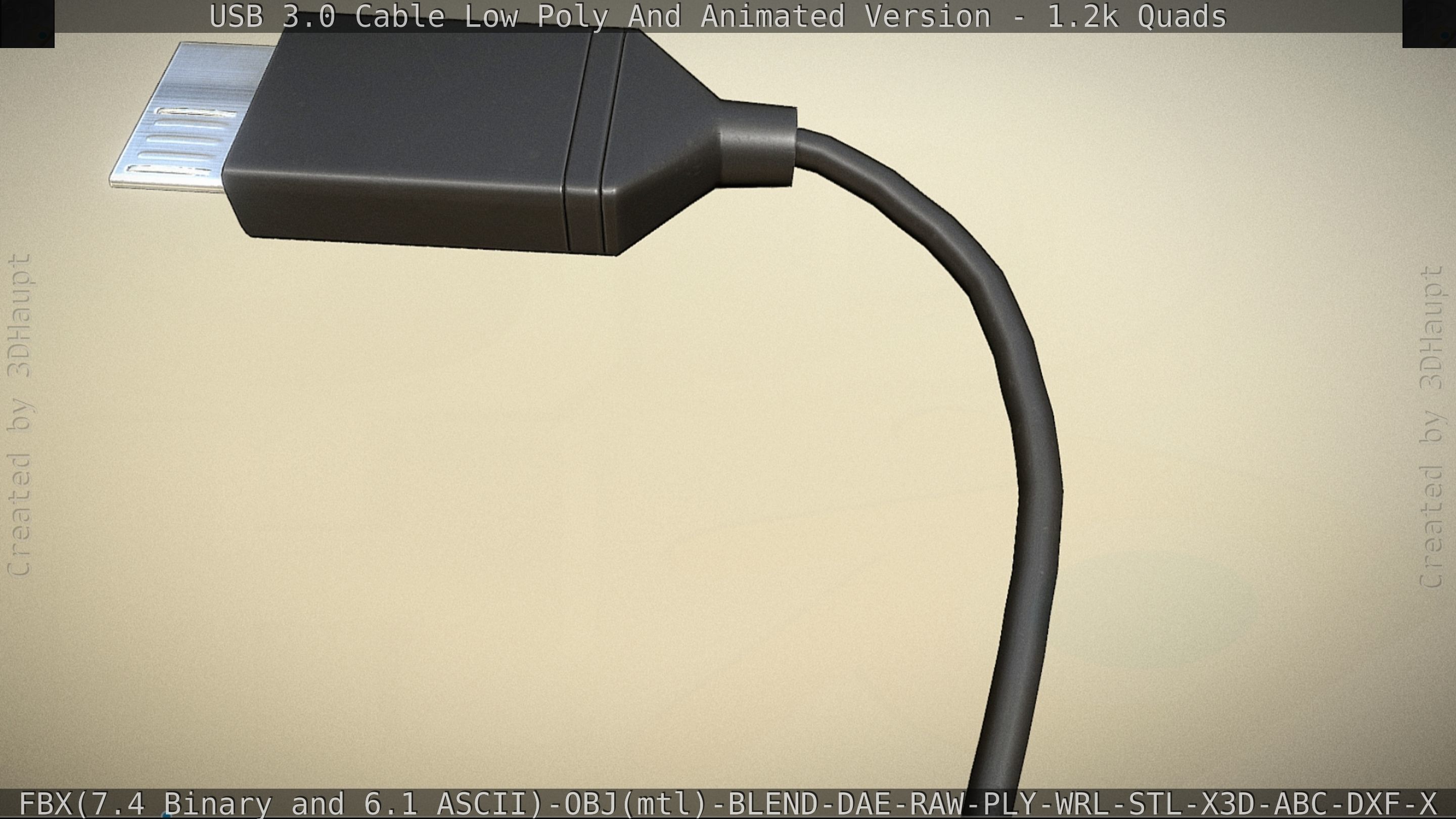 3D model USB 3 Cable Rigged Low Poly Version - Gameready - PBR Textures ...