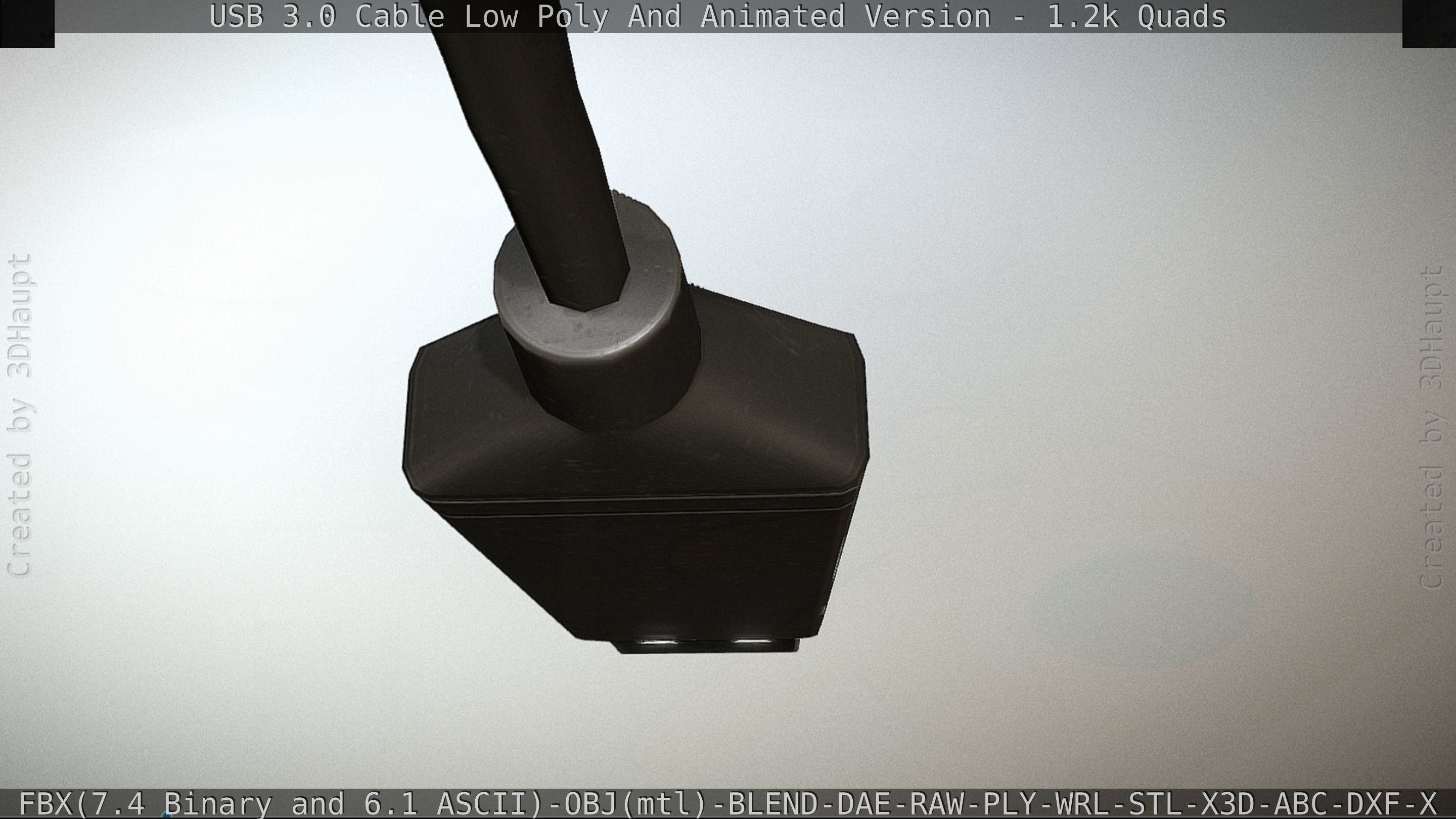 3d Model Usb 3 Cable Rigged Low Poly Version - Gameready - Pbr Textures