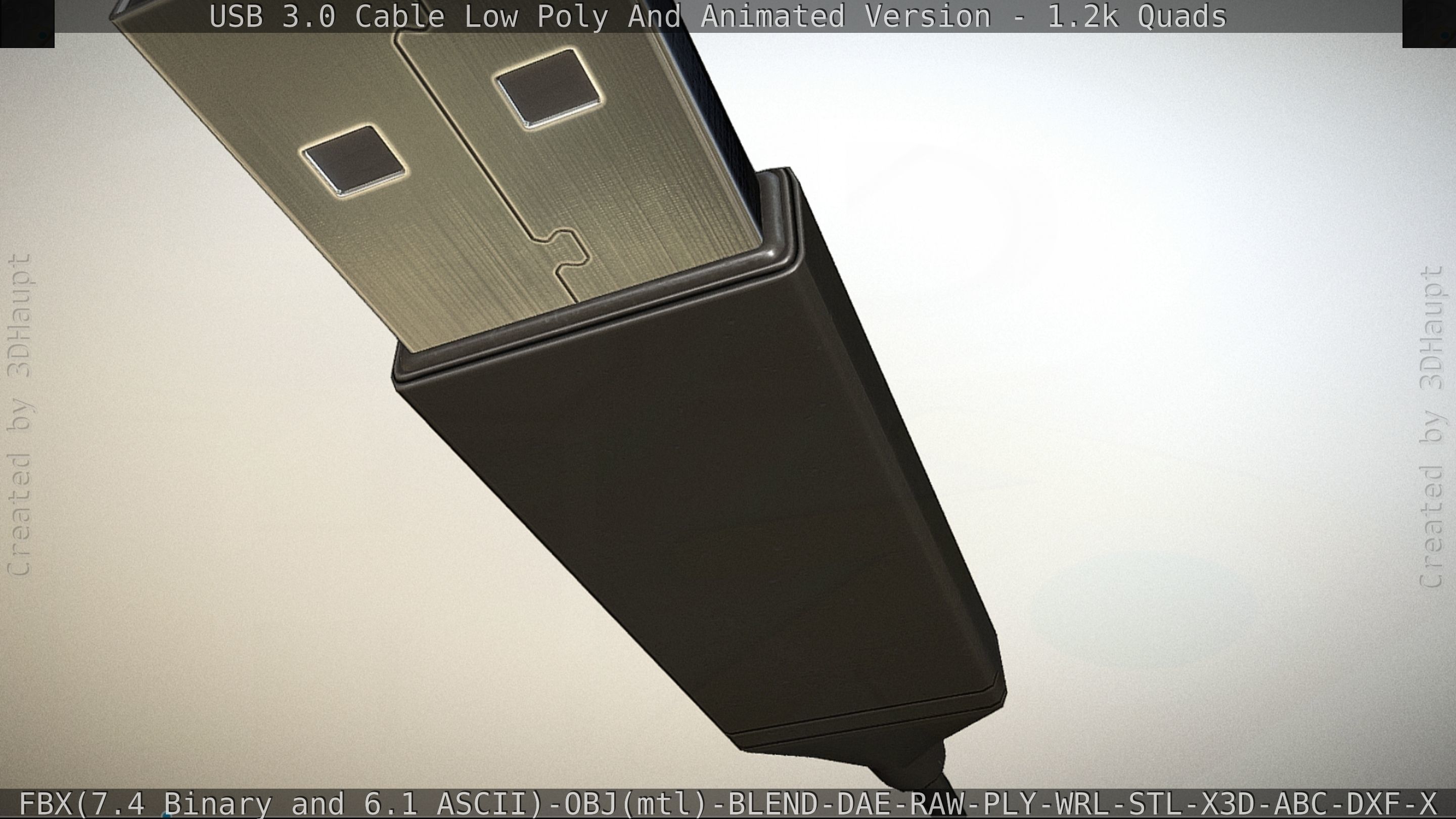 3d Model Usb 3 Cable Rigged Low Poly Version - Gameready - Pbr Textures 