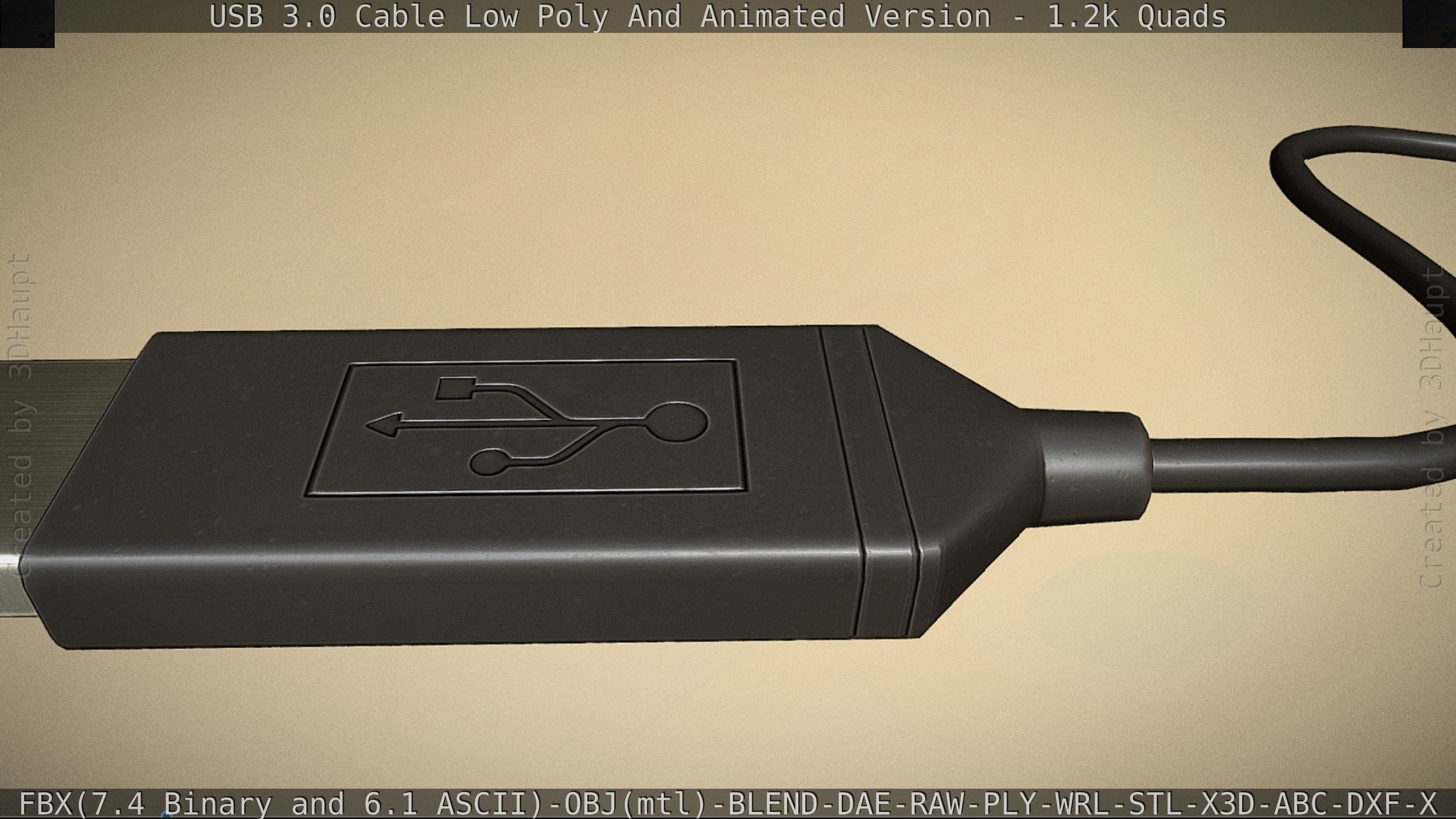 3D model USB 3 Cable Rigged Low Poly Version - Gameready - PBR Textures ...