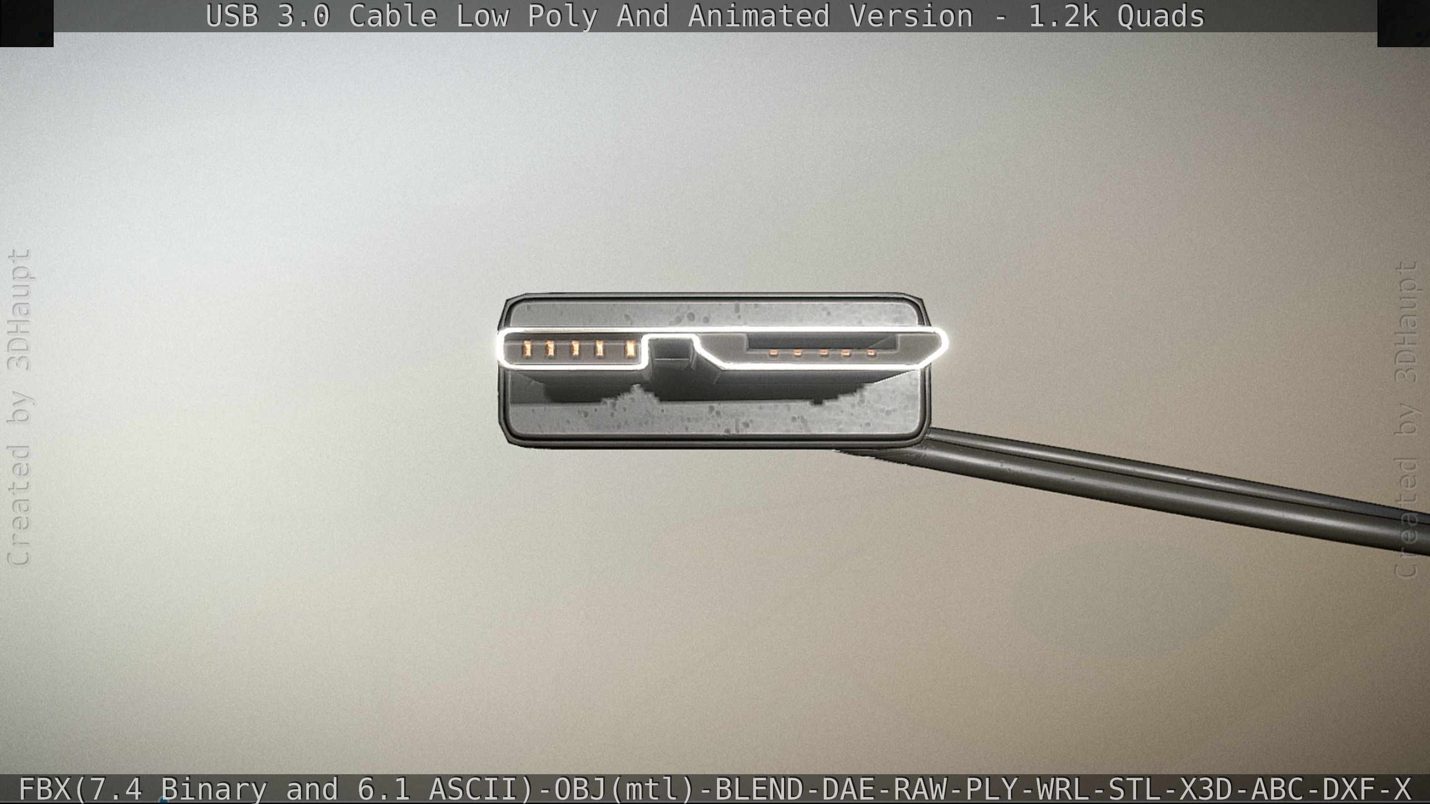 3D model USB 3 Cable Rigged Low Poly Version - Gameready - PBR Textures ...