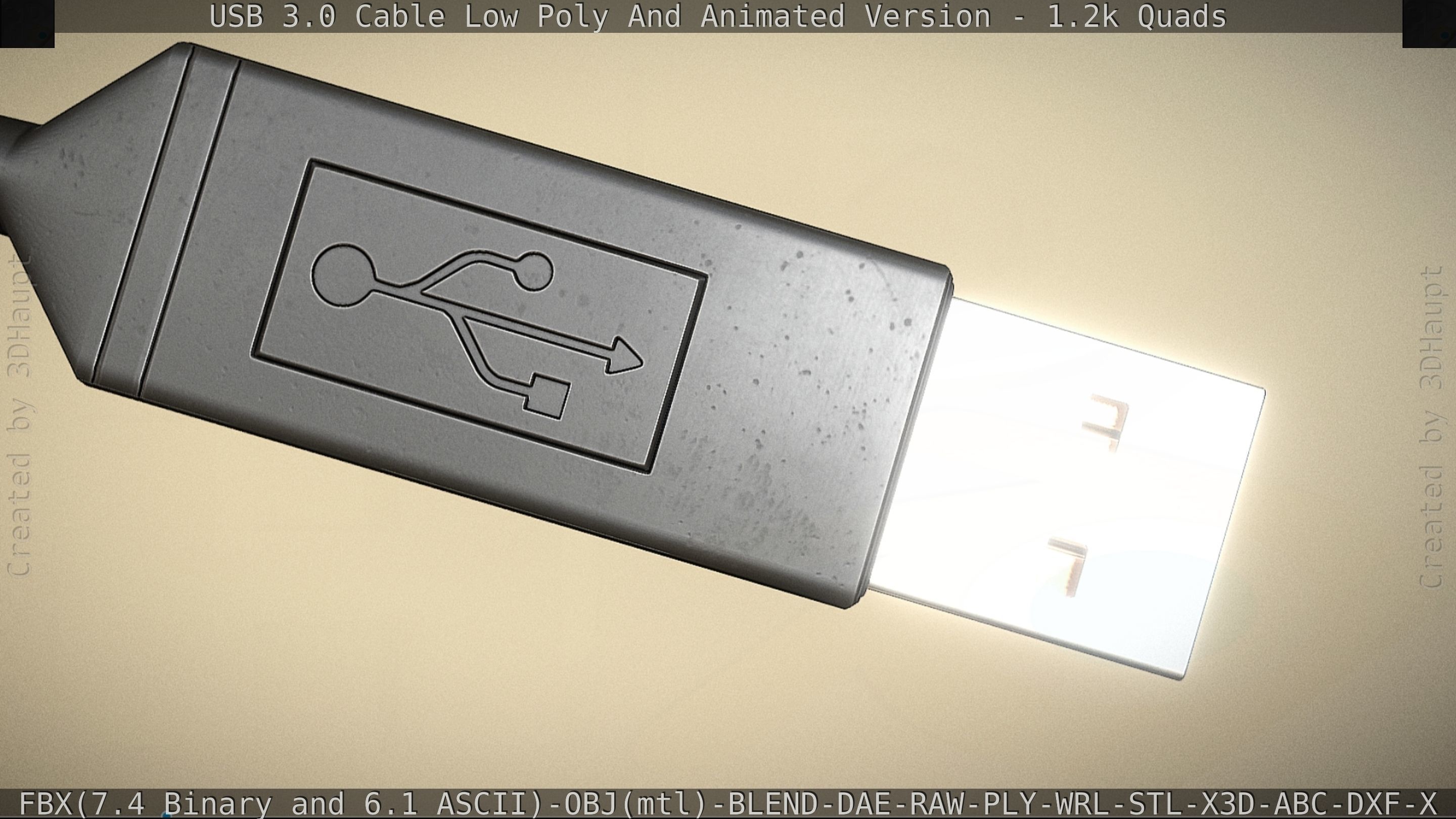 3D model USB 3 Cable Rigged Low Poly Version - Gameready - PBR Textures ...