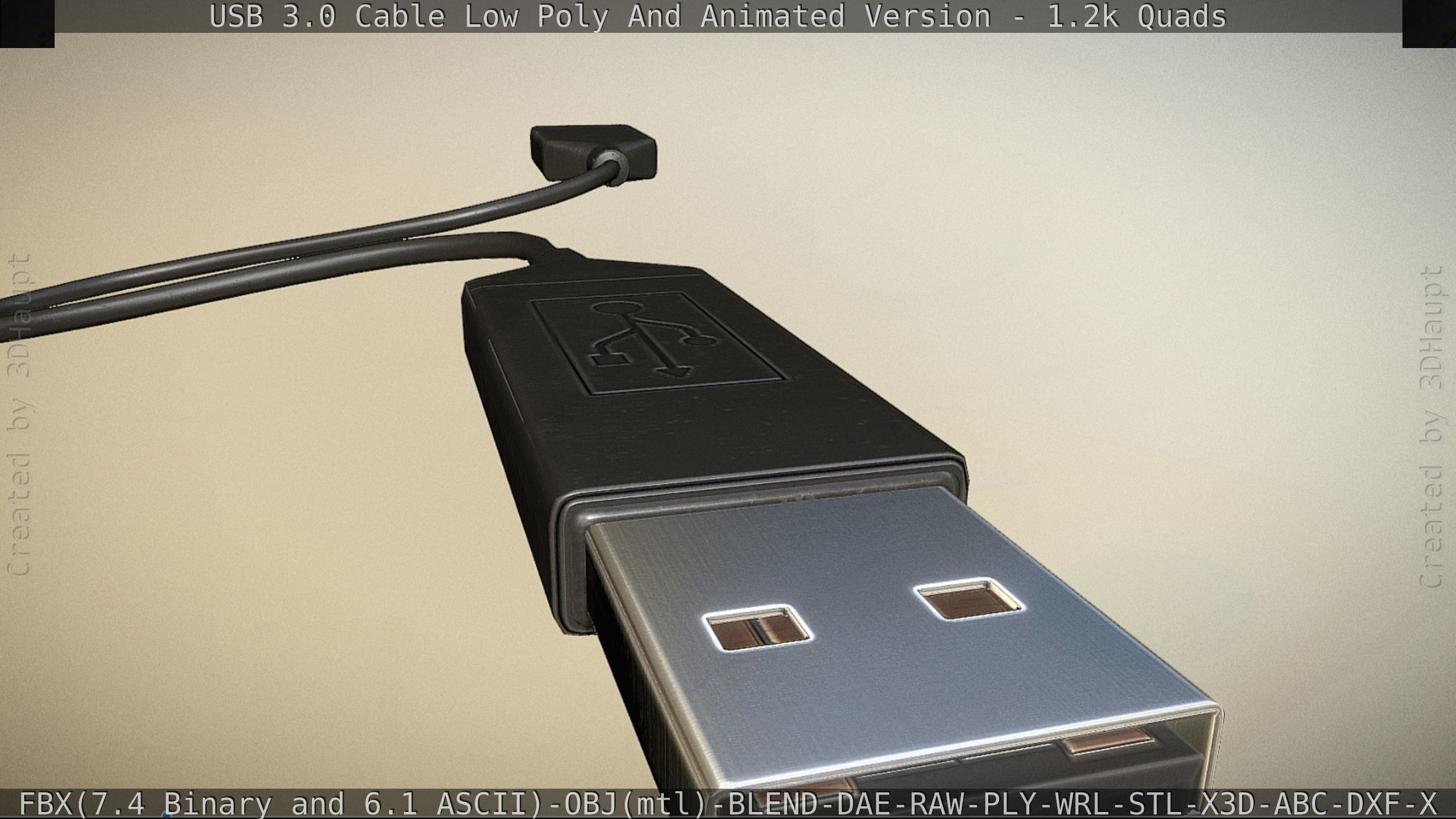 3D model USB 3 Cable Rigged Low Poly Version - Gameready - PBR Textures ...