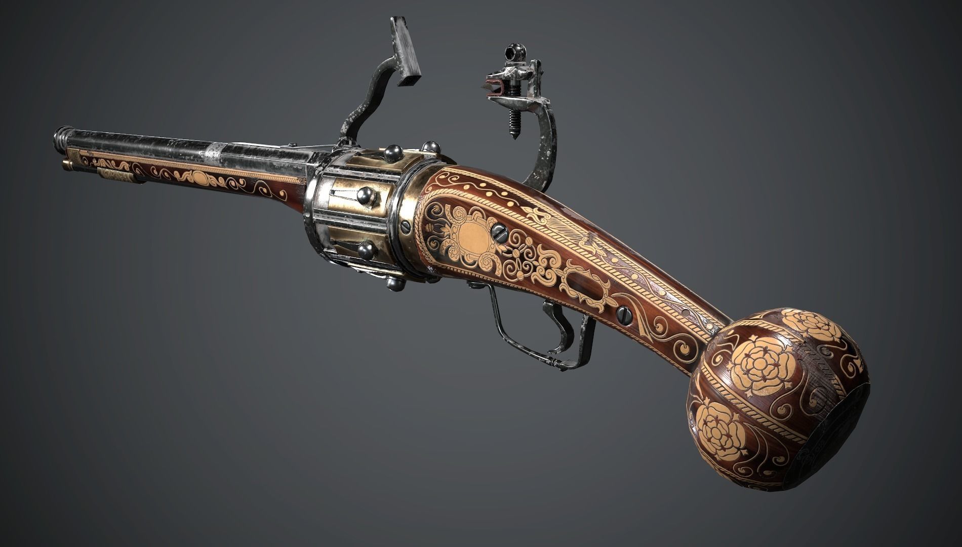 3D model Flintlock Revolver - model and textures VR / AR / low-poly ...