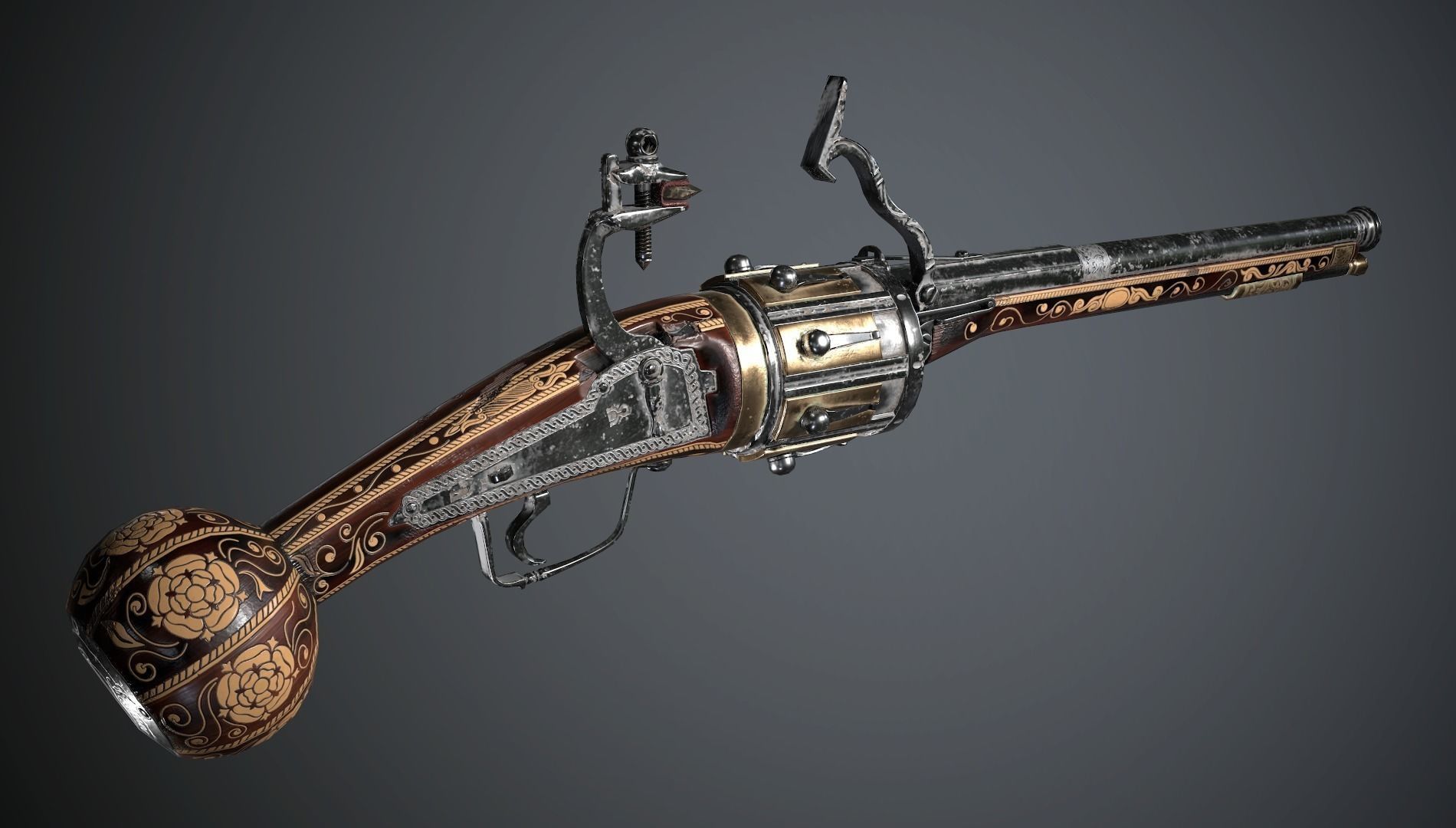 3D model Flintlock Revolver - model and textures VR / AR / low-poly ...