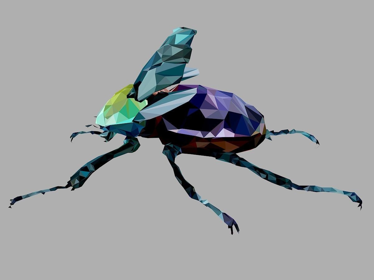 3D model Firefly Rhinoceros Beetle Low Polygon Art Insect VR / AR / low ...