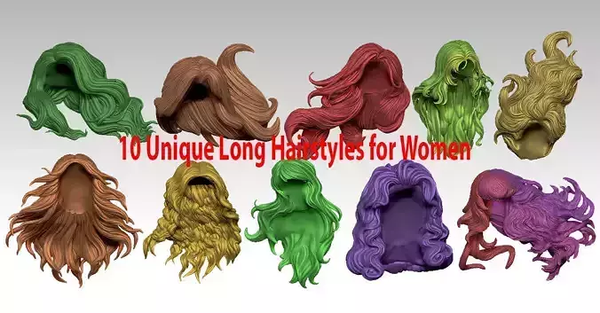 10 Unique Long Hairstyles for Women 3D model 3D printable | CGTrader