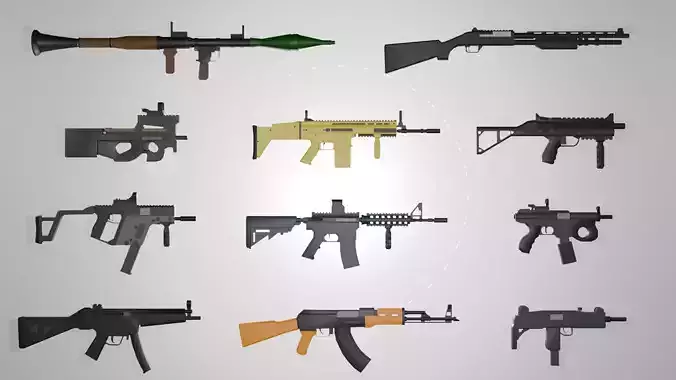 3D model Low Poly Weapon Pack Vertex Color Color Palette VR / AR / low ...