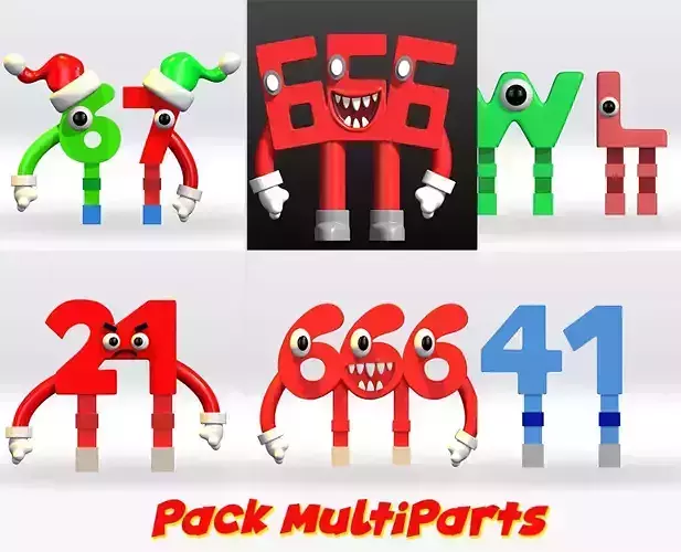 Pack 666 SIX SIX SIX 41 67 W L Brainrot 3D Model STL Multipart 3D model ...