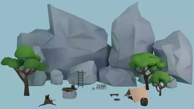 3D model Stylized Low Poly Forest Rock Camp Environment Pack VR / AR ...