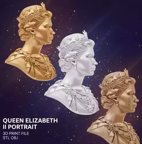 Queen Elizabeth II Portrait Bas-Relief - 3D Print 3D model 3D printable ...