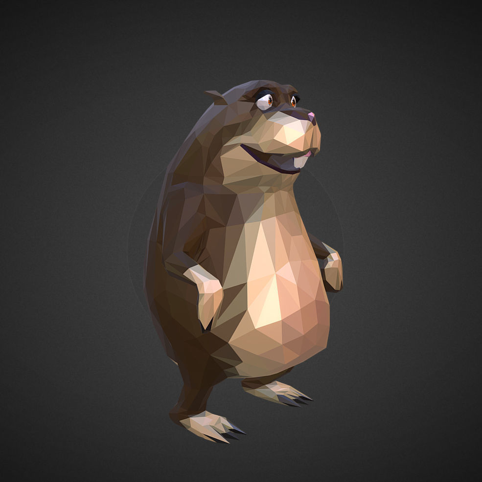 3D model Gopher Cartoon Grey Low Polygon Art Farm Animal VR / AR / low ...