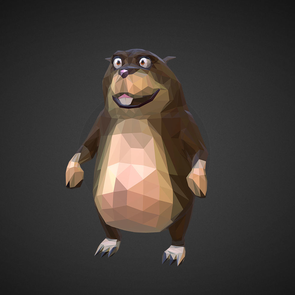 3D model Gopher Cartoon Grey Low Polygon Art Farm Animal VR / AR / low ...