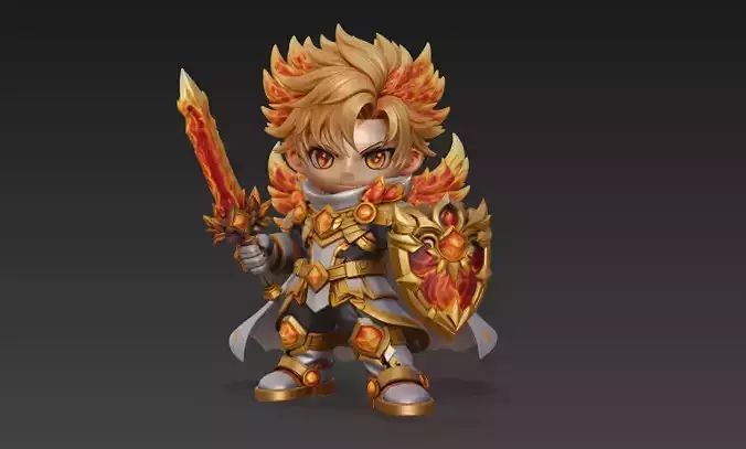 Chibi Radiant Sun Knight Golden Fire Fantasy 3D Character Model 3D ...