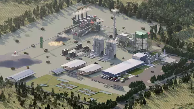 Cement industrial factory-Cement production plant 3D model animated ...