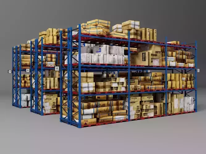 3D model Industrial Warehouse Storage Racks with Goods VR / AR / low ...
