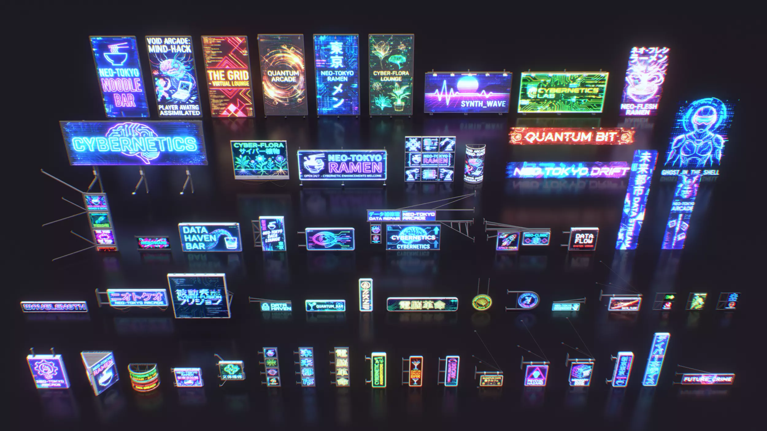 3D model Cyberpunk Billboards Signs V1 VR / AR / low-poly | CGTrader