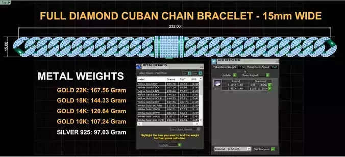 15mm Wide CUBAN Chain Bracelet and Necklace Full Lock Box 3D Model ...