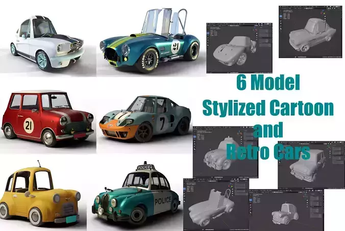 3D Model Collection Stylized Cartoon and Retro Cars - 3D Vehicle VR ...