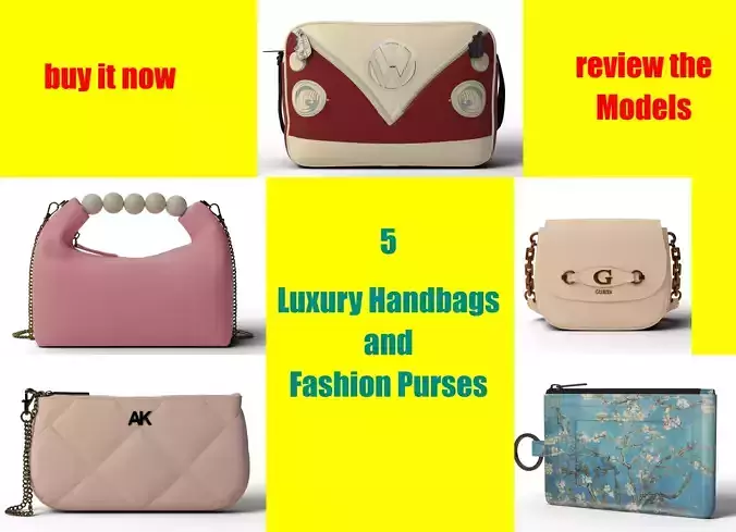 Luxury Handbags and Fashion Purses - Realistic Accessories 3D Model ...