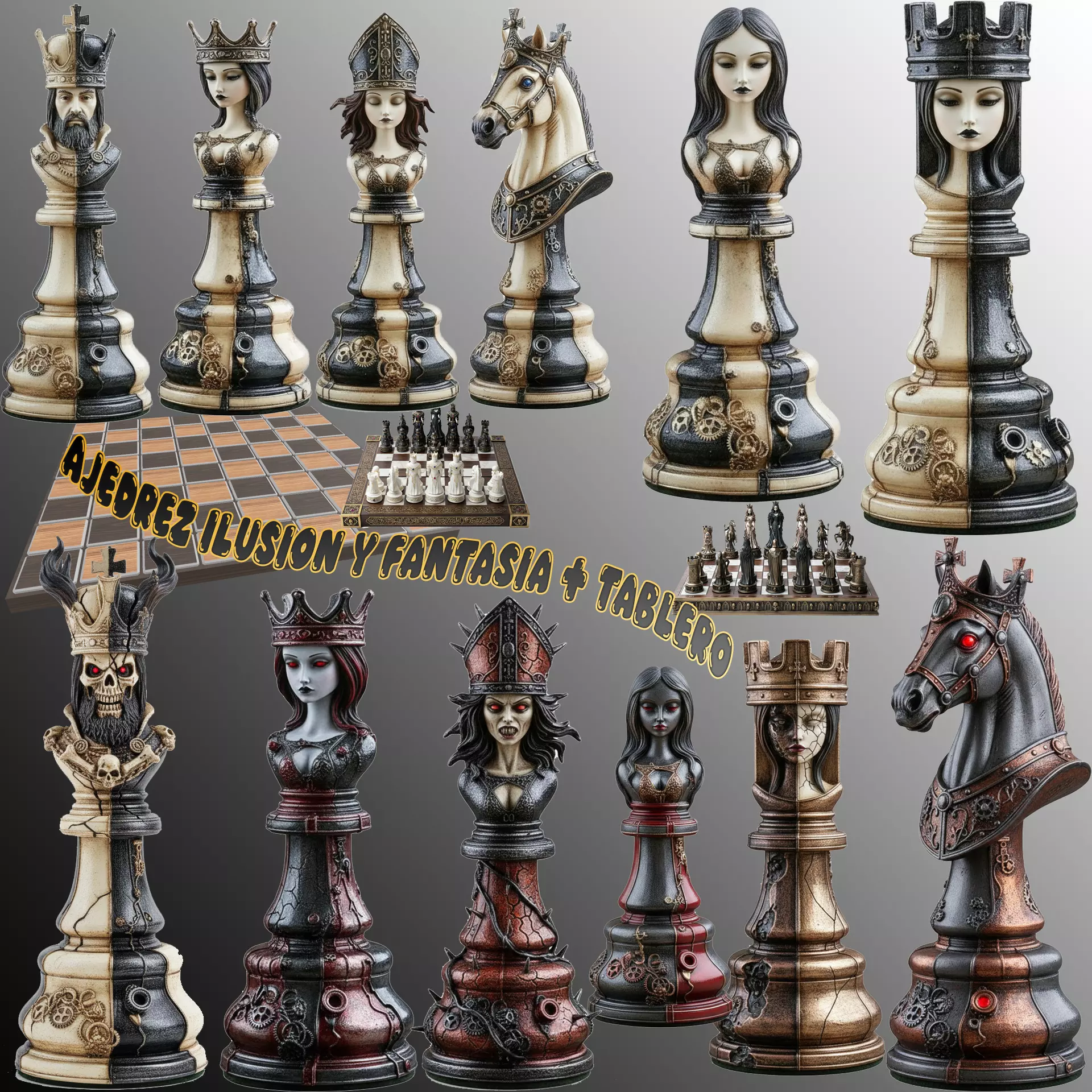 Ajedrez Ilusion y Fantasia con Tablero para Coleccionistas-PJH3D 3D ...