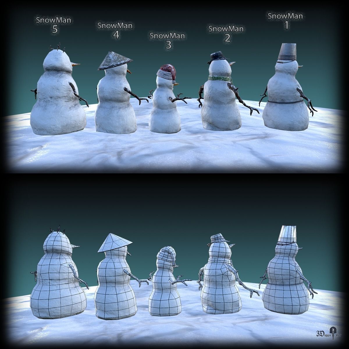 3D model SnowMan pack VR / AR / low-poly | CGTrader