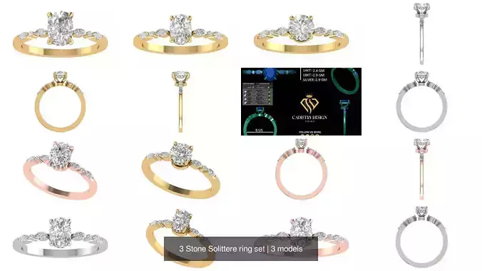 3 Stone Solittere ring set 3D Model Collection 3D printable | CGTrader