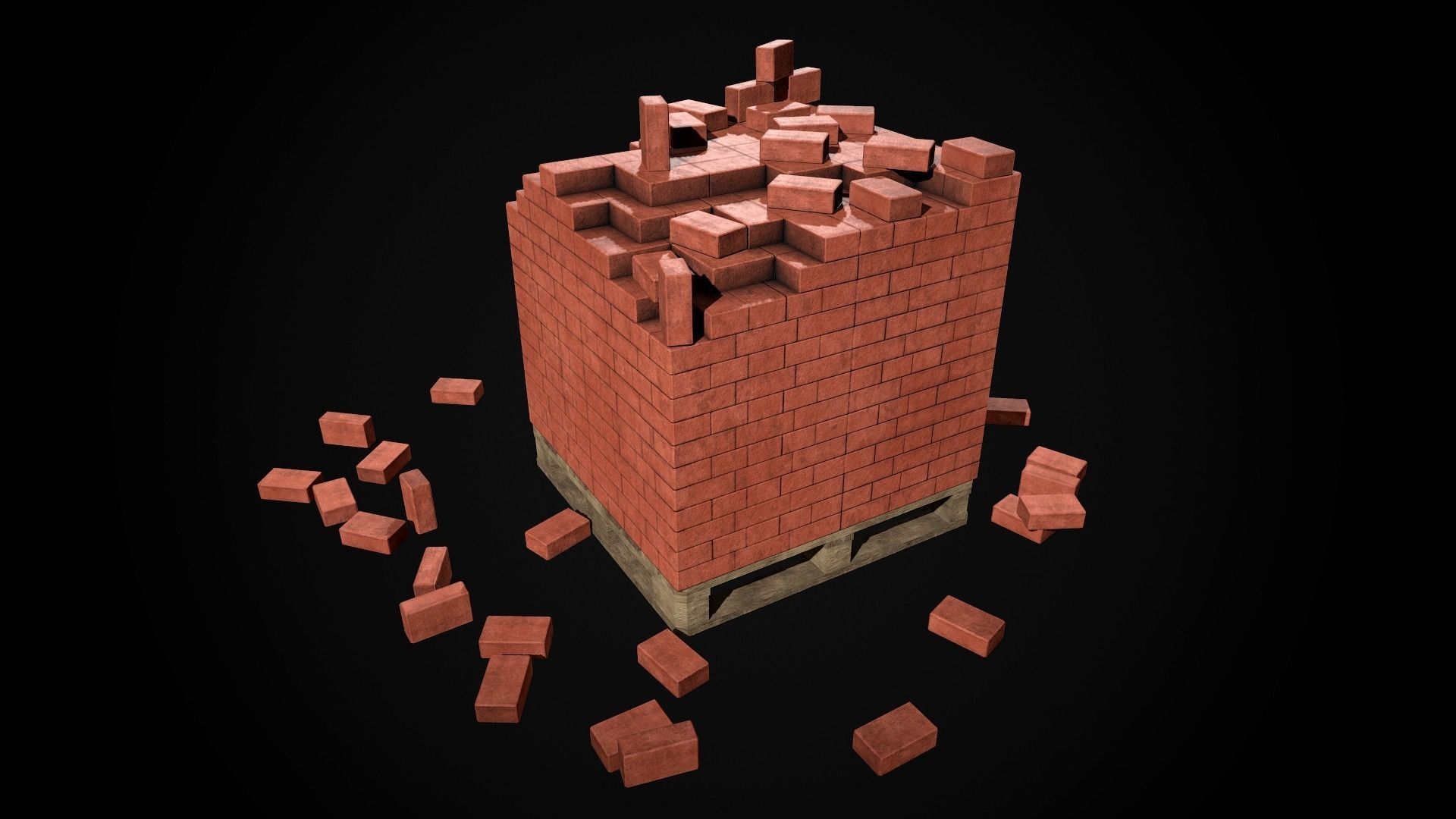 3D model Low Poly PBR Pallets with Bricks and Blocks VR / AR / low-poly ...