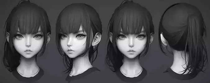 Japan female head girl avatar sculpture detail character 103 3D model ...