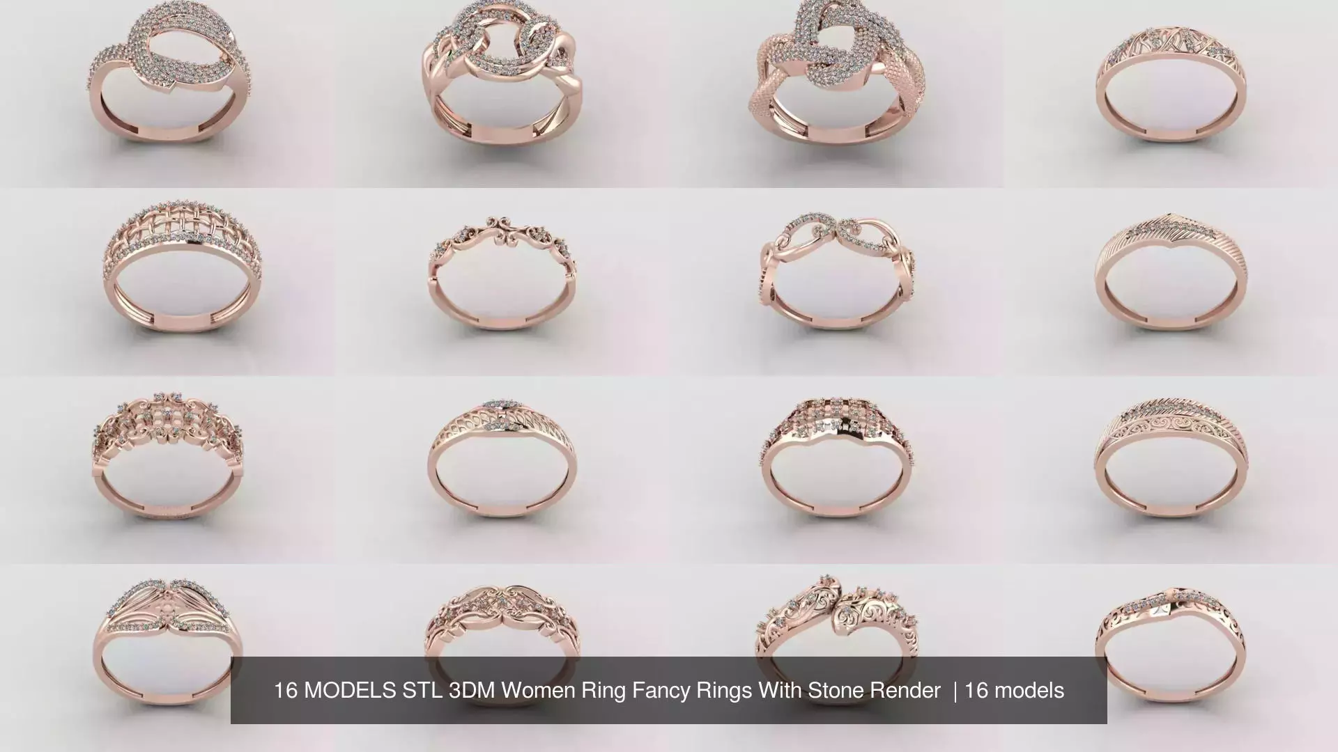 16 MODELS STL 3DM Women Ring Fancy Rings With Stone Render 3D Model ...