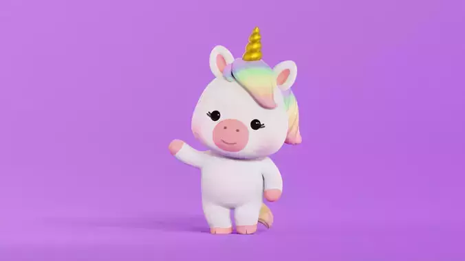 3D model Unicorn Cartoon Rigged Animated Character Chibi Kawaii VR / AR ...