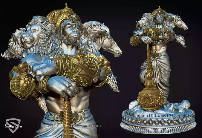 Panchamukhi Bahubali Hanuman 3D model 3D printable | CGTrader