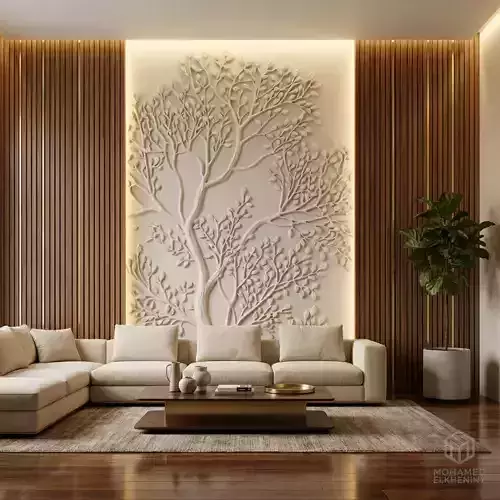 Modern Tree Relief Panel Wall Decor Set STL Mural CNC 339 3D model ...