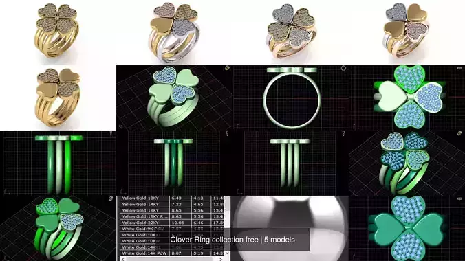 Clover Ring collection free 3D Model Pack 3D printable | CGTrader