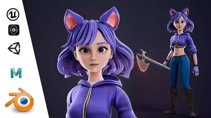 3D model Stylized Anime Girl - Game Ready 3D Character VR / AR / low ...