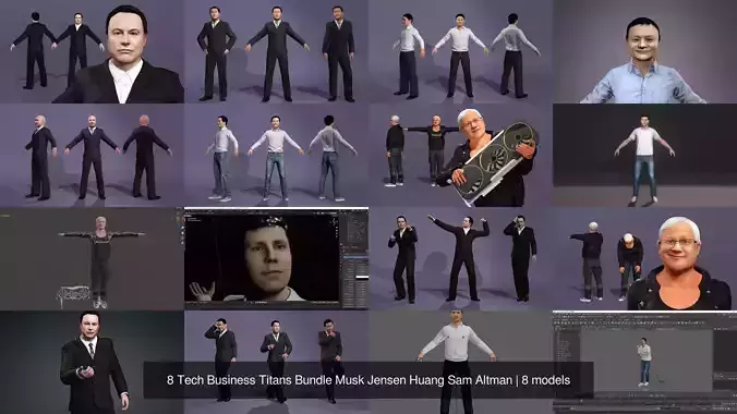 8 Tech Business Titans Bundle Musk Jensen Huang Sam Altman 3D Model ...