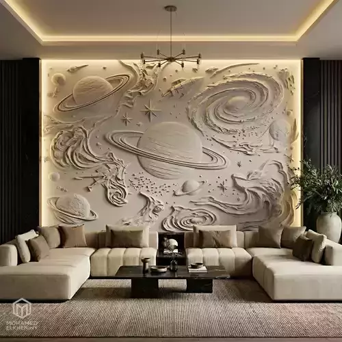 modern Wavy Relief Panel Wall Decor Set STL Mural CNC 377 3D model ...