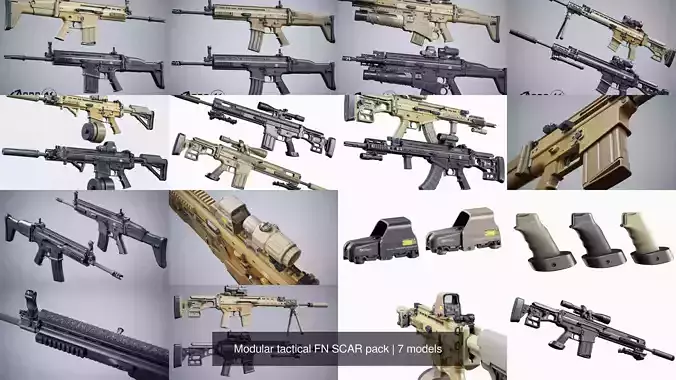 Modular tactical FN SCAR pack VR / AR / low-poly | CGTrader
