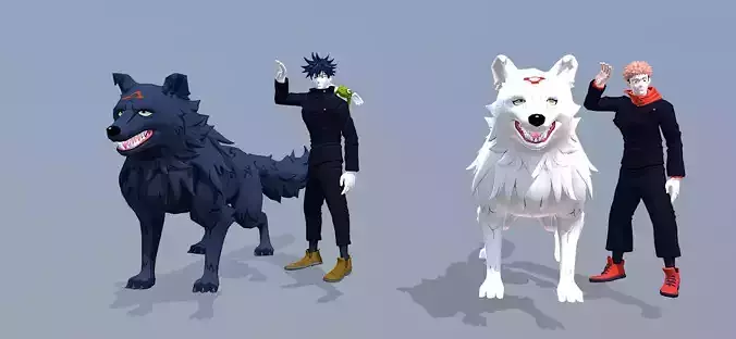 JUJUTSU KAISEN Megumi Yuji Divine Dogs Fbx Pbr Animated 3D model ...