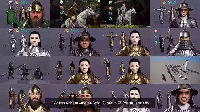3D Model Pack 8 Ancient Chinese Generals Armor Bundle - UE5 Project VR ...